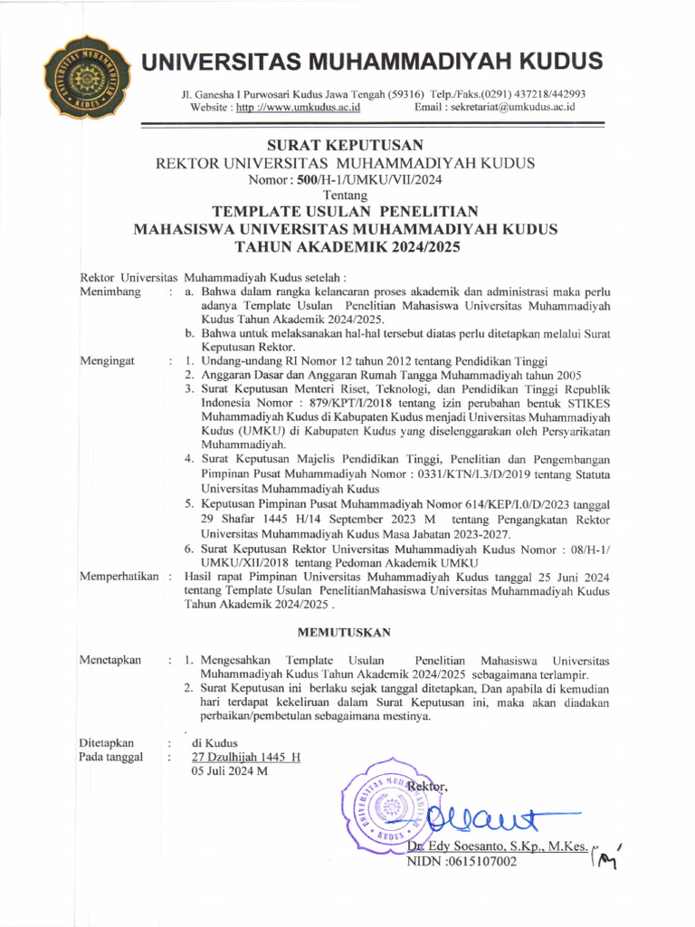 Ada 500, SK Template Usulan Penelitian Mahasiswa | PDF