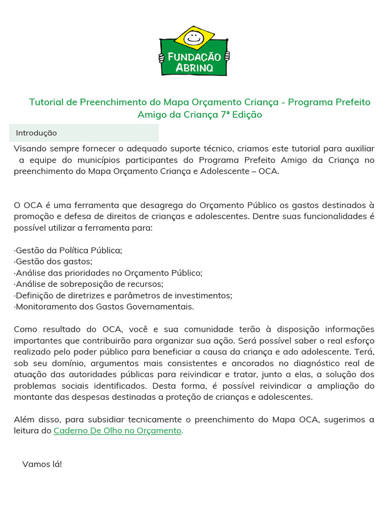Preenchimento do Mapa OCA: Guia Prático | PDF | Orçamento