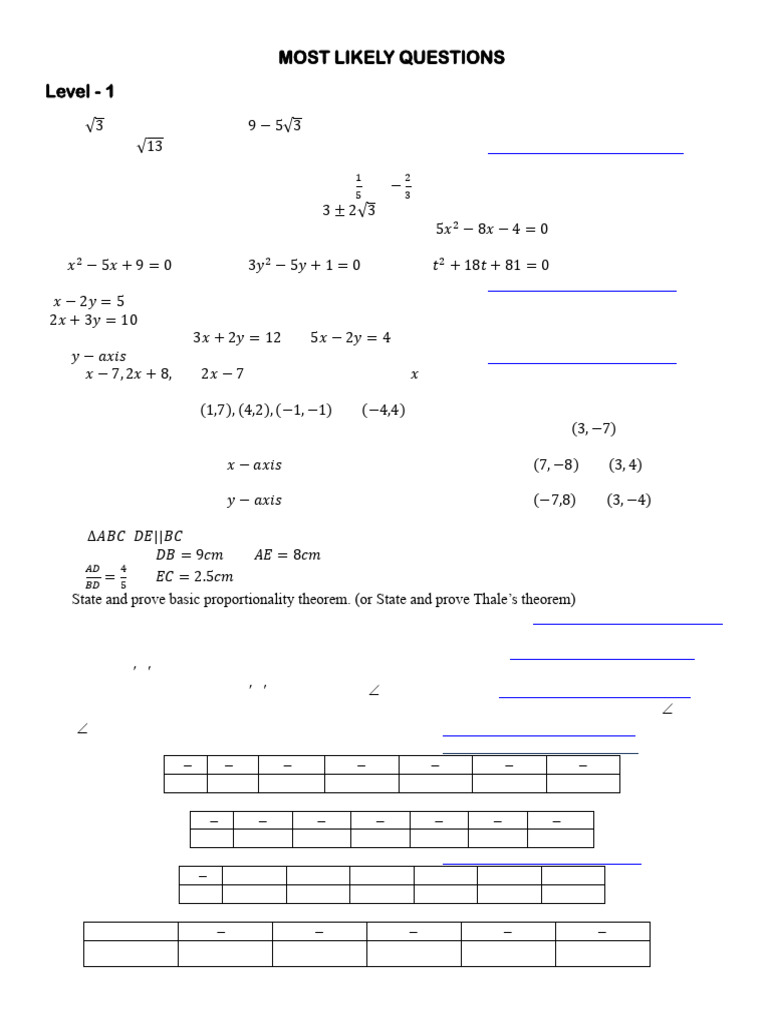 Grade 10 - Maths - Most Likely Questions | PDF | Quadratic Equation ...