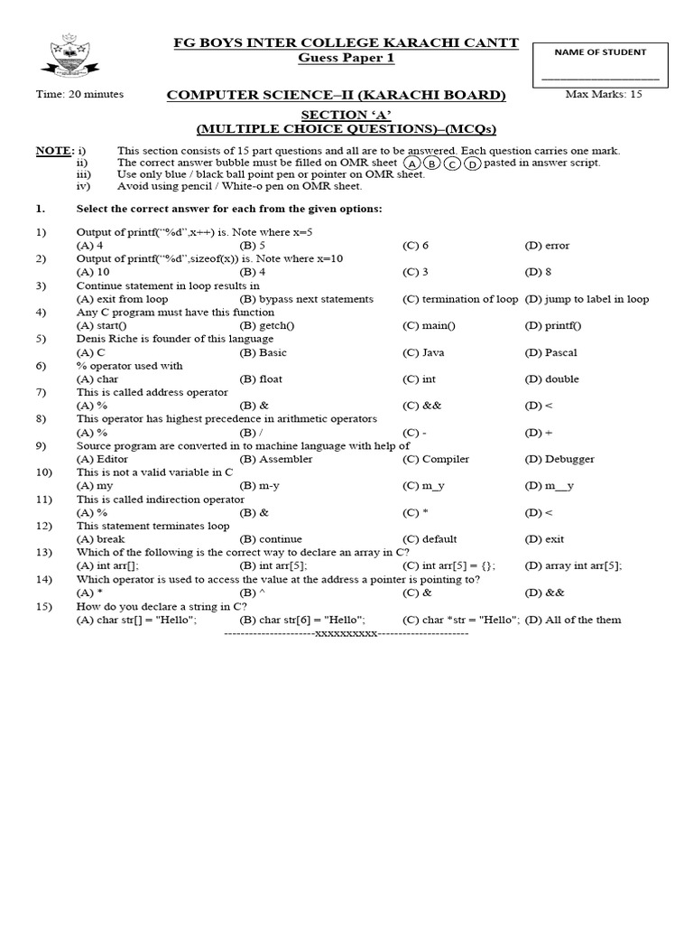 C Programming Exam Prep | PDF | Control Flow | Multiple Choice
