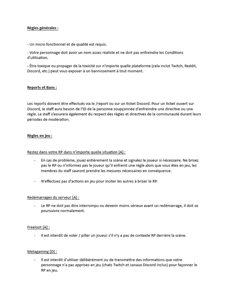 Règles de Roleplay et Powergaming | PDF