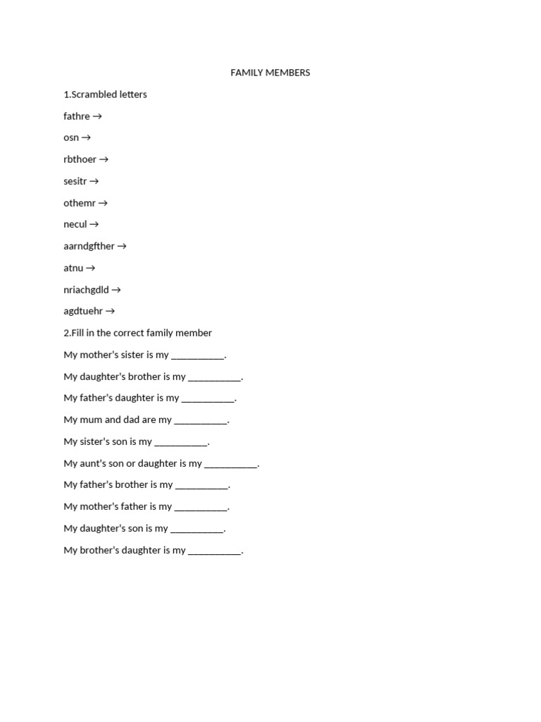 Family Member Word Puzzles | PDF