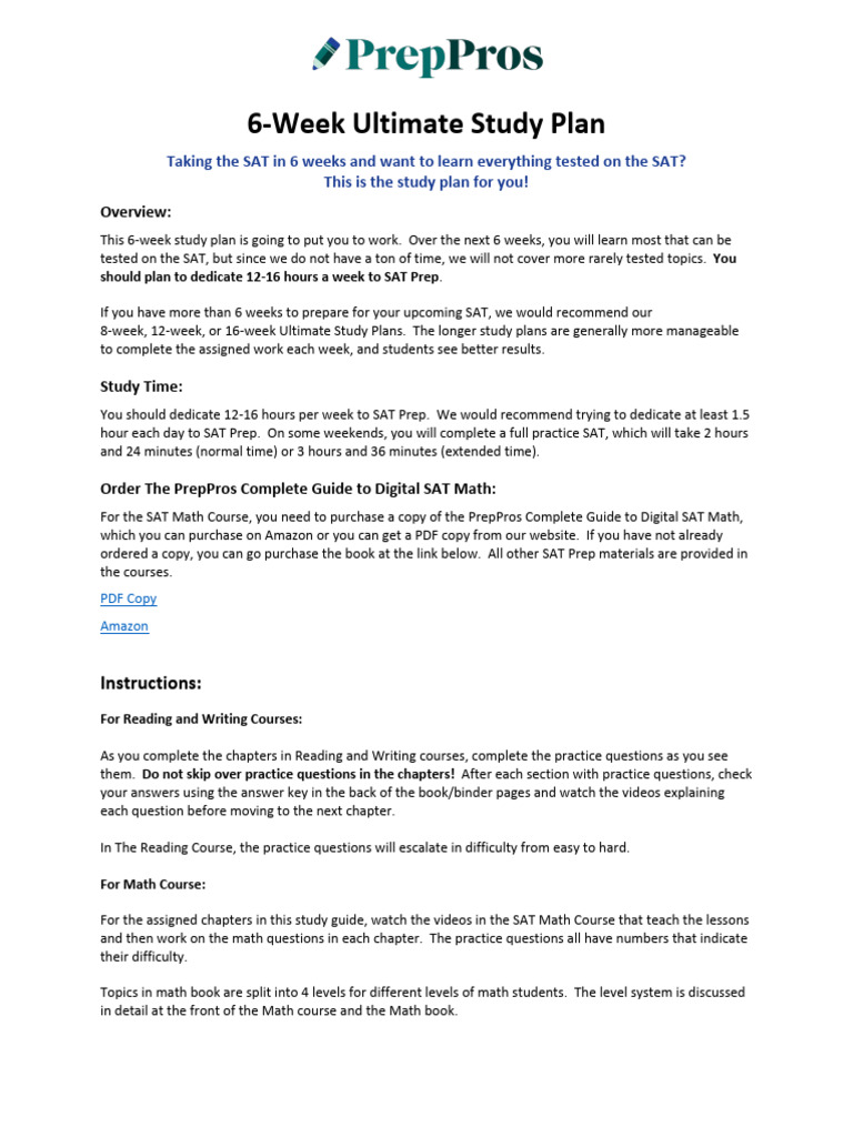 6-Week SAT Study Plan Guide | PDF | Sat | Vocabulary