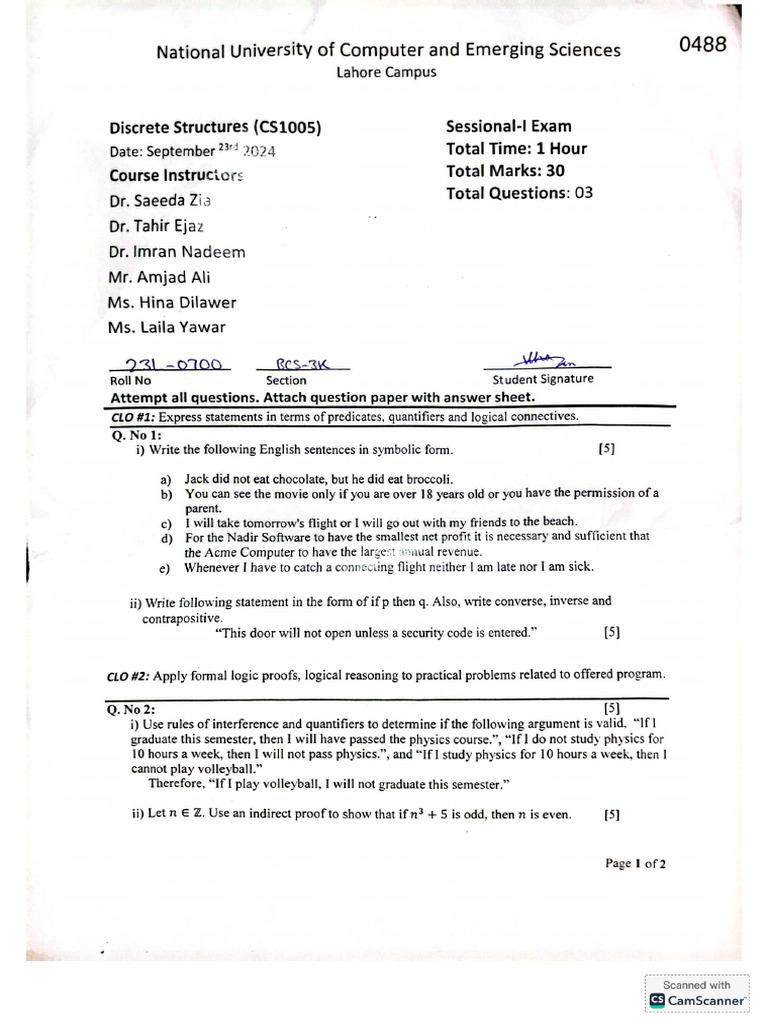 Discrete Mid 1 - Fall 2024 | PDF