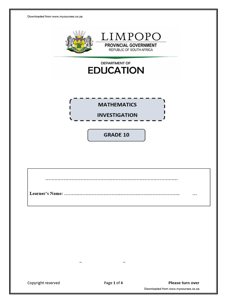 GRADE 10 2020 Limpopo Mycourses | PDF | Area | Mathematics