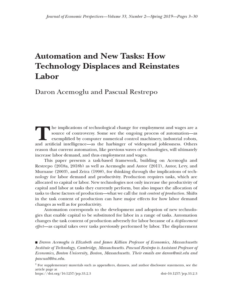 (ACEMOGLU RESTREPO) Automation and New Tasks How Technology Displaces ...