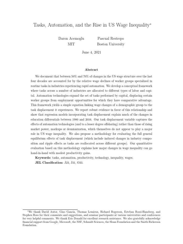 (ACEMOGLU RESTREPO) Tasks Automation and The Rise in US Wage Inequality ...