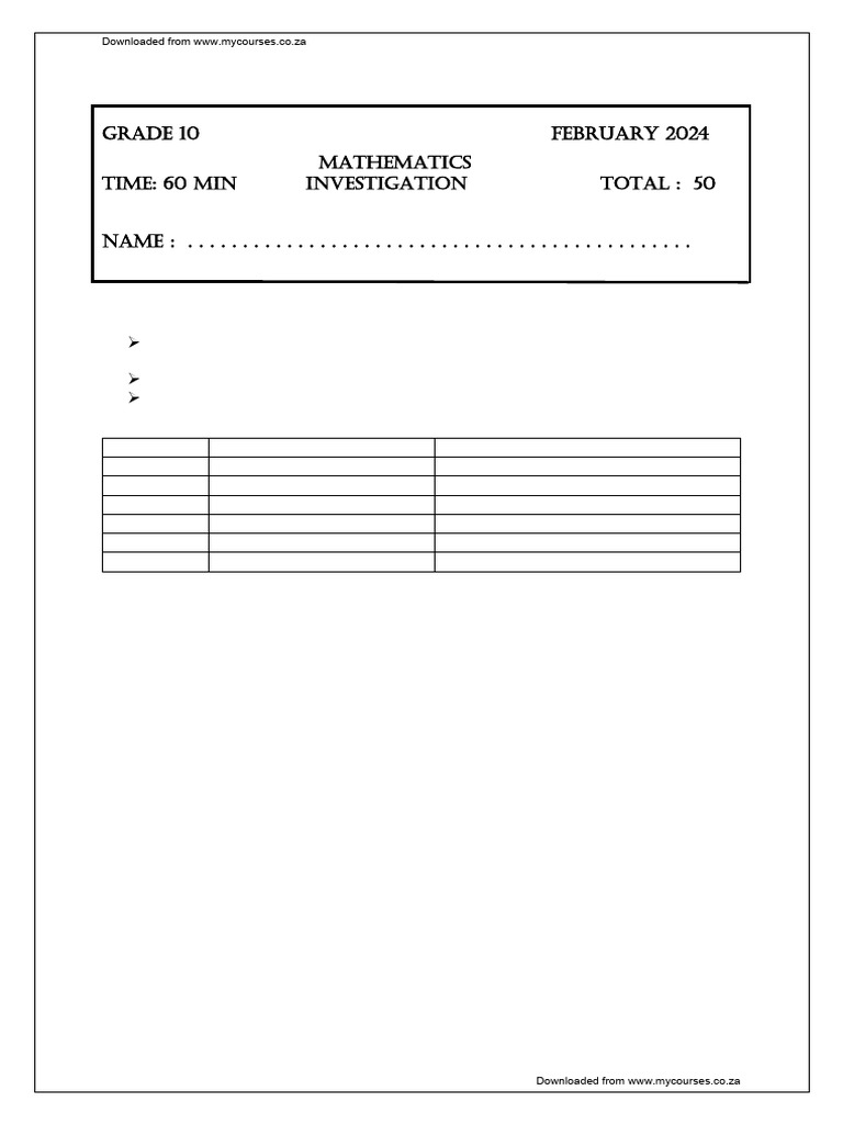 Grade 10 Investigation 2 Mycourses 2024 | PDF | Triangle | Angle