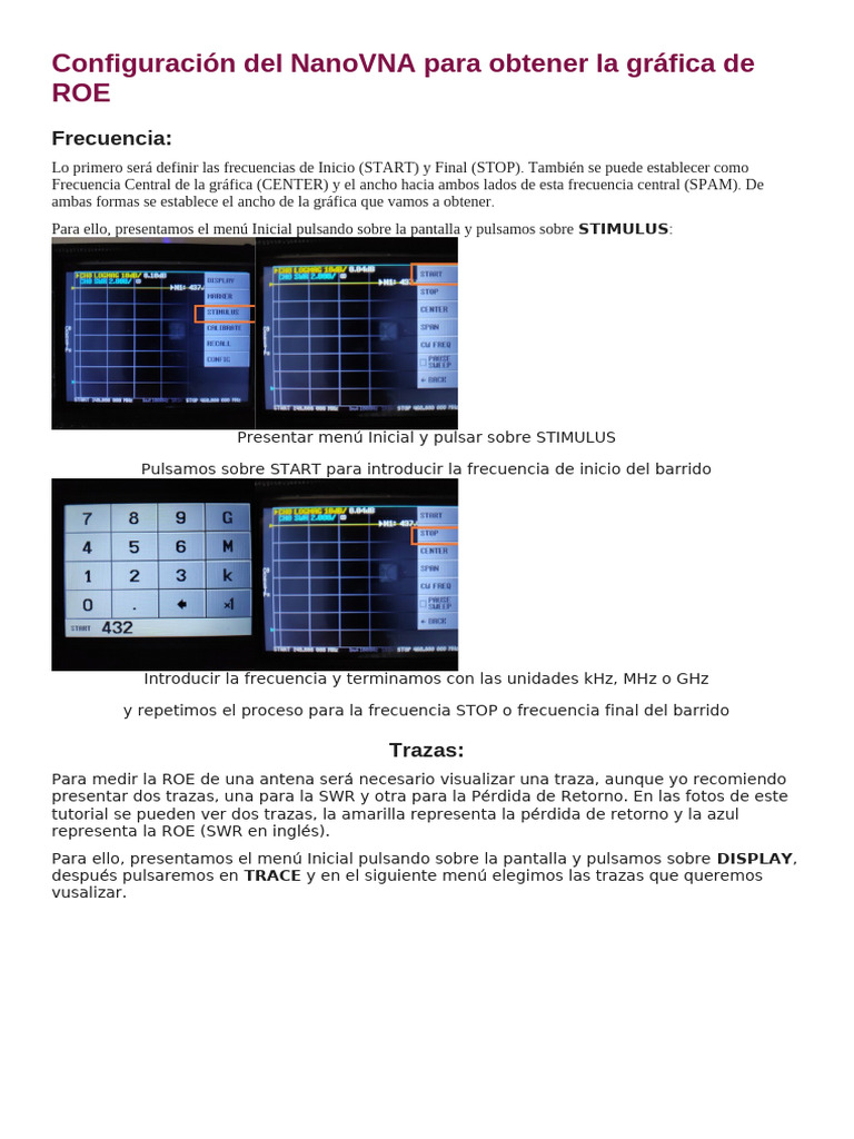Configuración del NanoVNA para obtener la gráfica de ROE | PDF | Antena (Radio) | Electrónica
