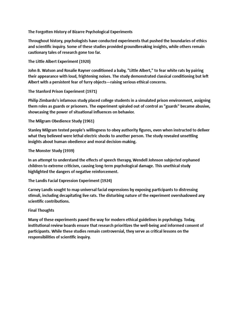 The Forgotten History of Bizarre Psychological Experiments | PDF