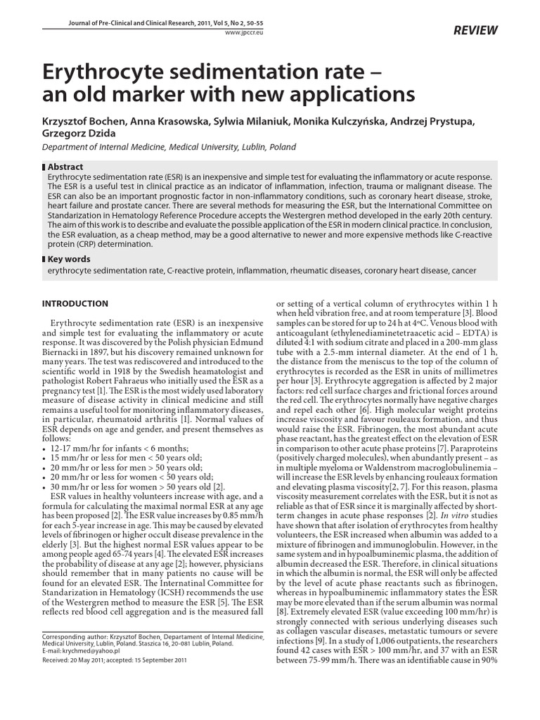 Erythrocyte Sedimentation | PDF | C Reactive Protein | Myocardial ...