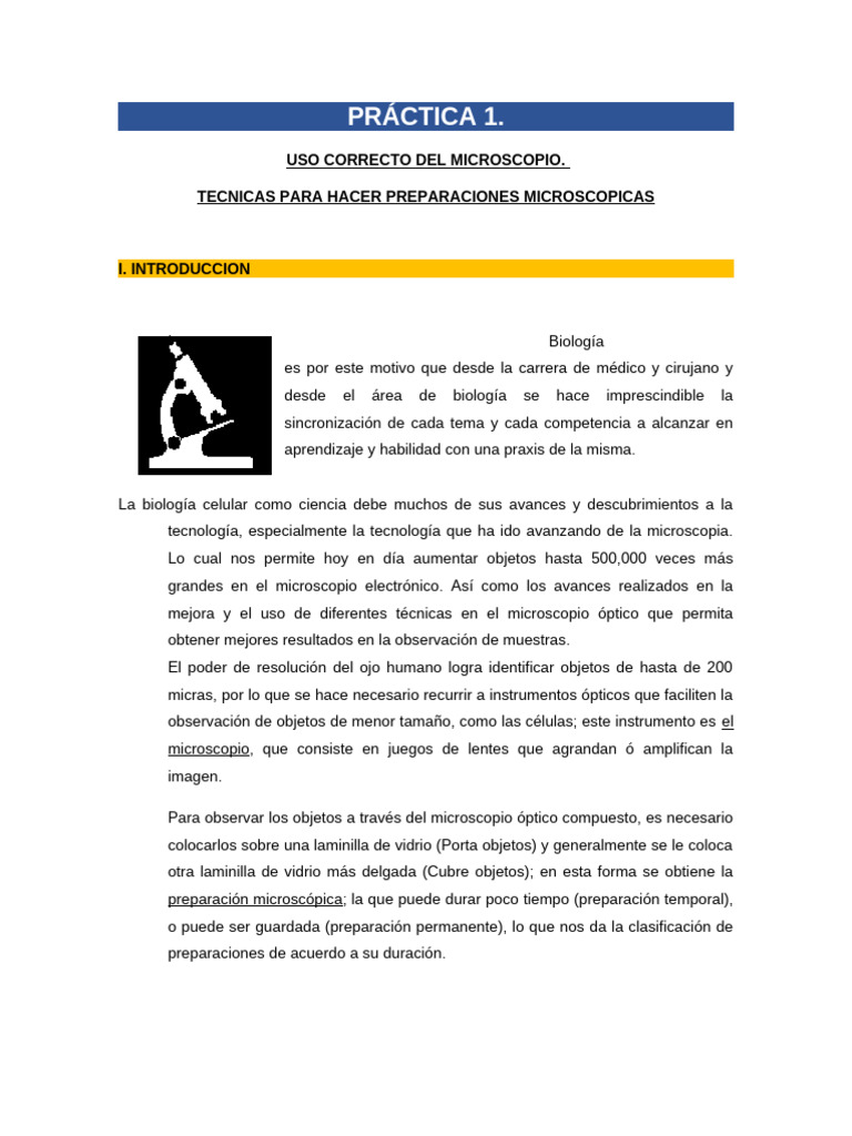 PRÁCTICA 1. Micros | PDF | Lente de la cámara | Microscopio