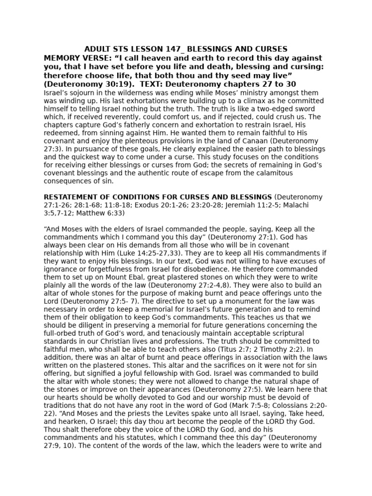 Blessings and Curses in Covenant Life | PDF | Book Of Deuteronomy ...