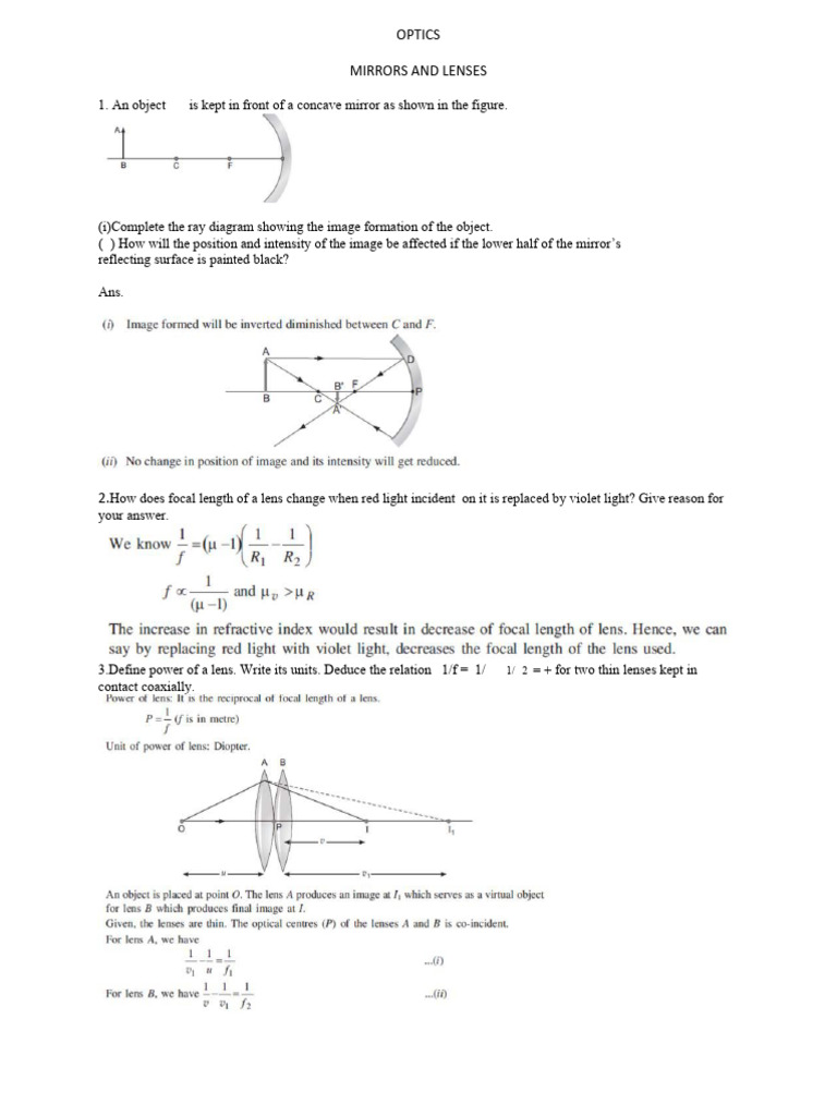 CBSE Class 12 Physics Important Questions-Optics | PDF | Polarization (Waves) | Diffraction