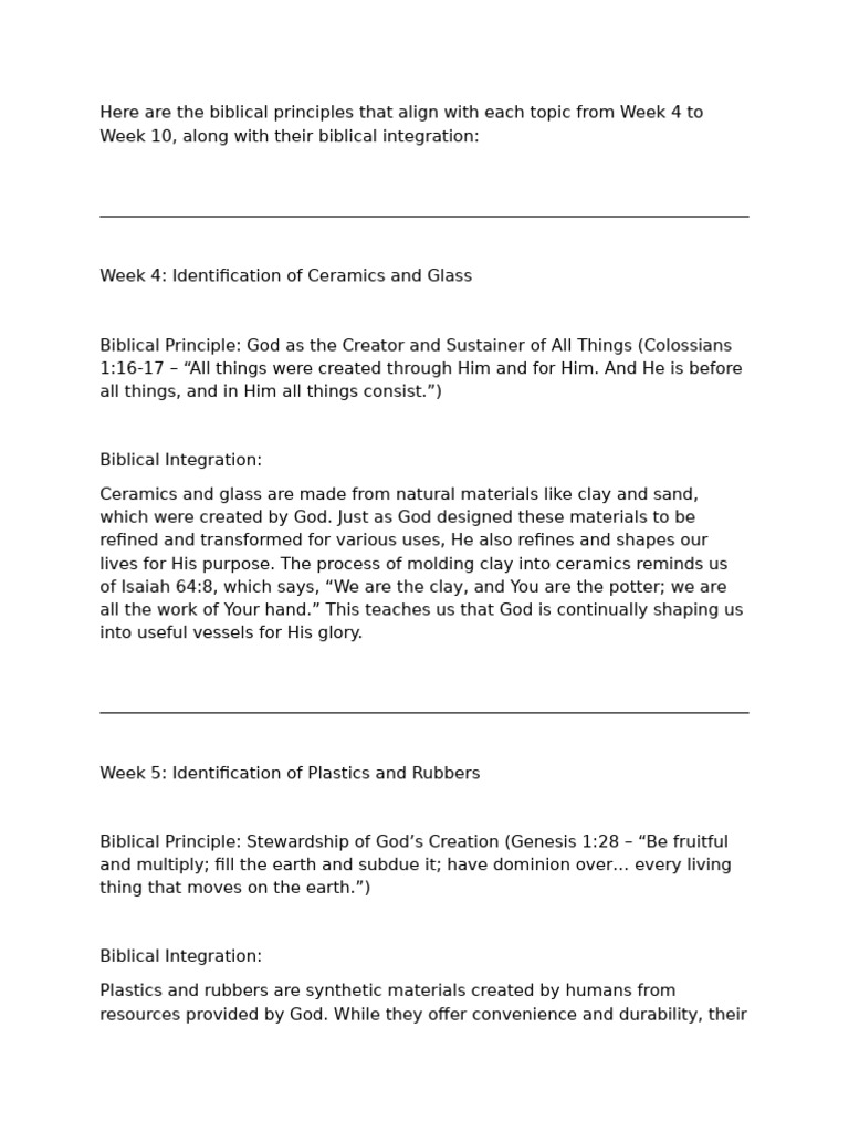 Biblical Integration for Week 4 to Week 10 | PDF | Book Of Proverbs ...