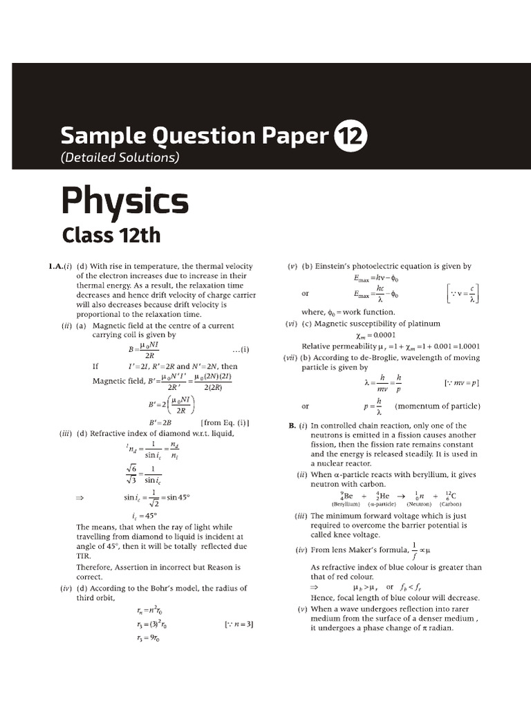 Isc Physics 12 Sqp 12 | PDF