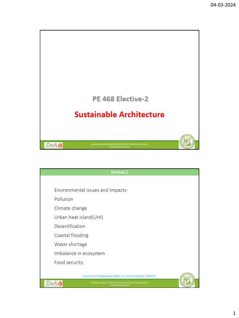 Sustainable Architecture PE 468 Elective-2 AR8 KTU 2016 Module 2 | PDF | Climate Change | Air ...