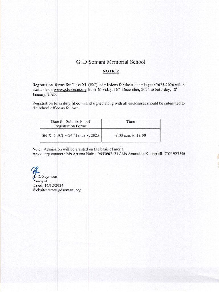 G.D. Somani School ISC Admission Form | PDF