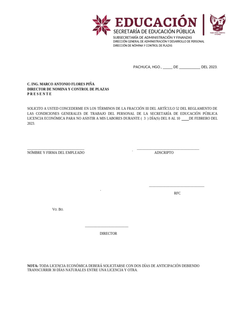 Oficio - Permiso Economico | PDF