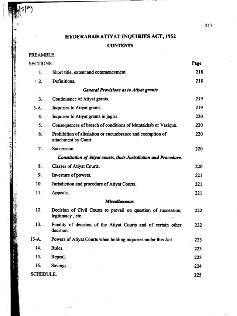 Hyderabad Enquiry Atiyat Act-1952 | PDF | Repeal | Appeal