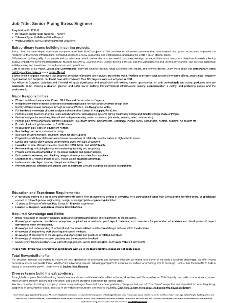 Job Description-Senior Piping Stress Engineer-279918 | PDF