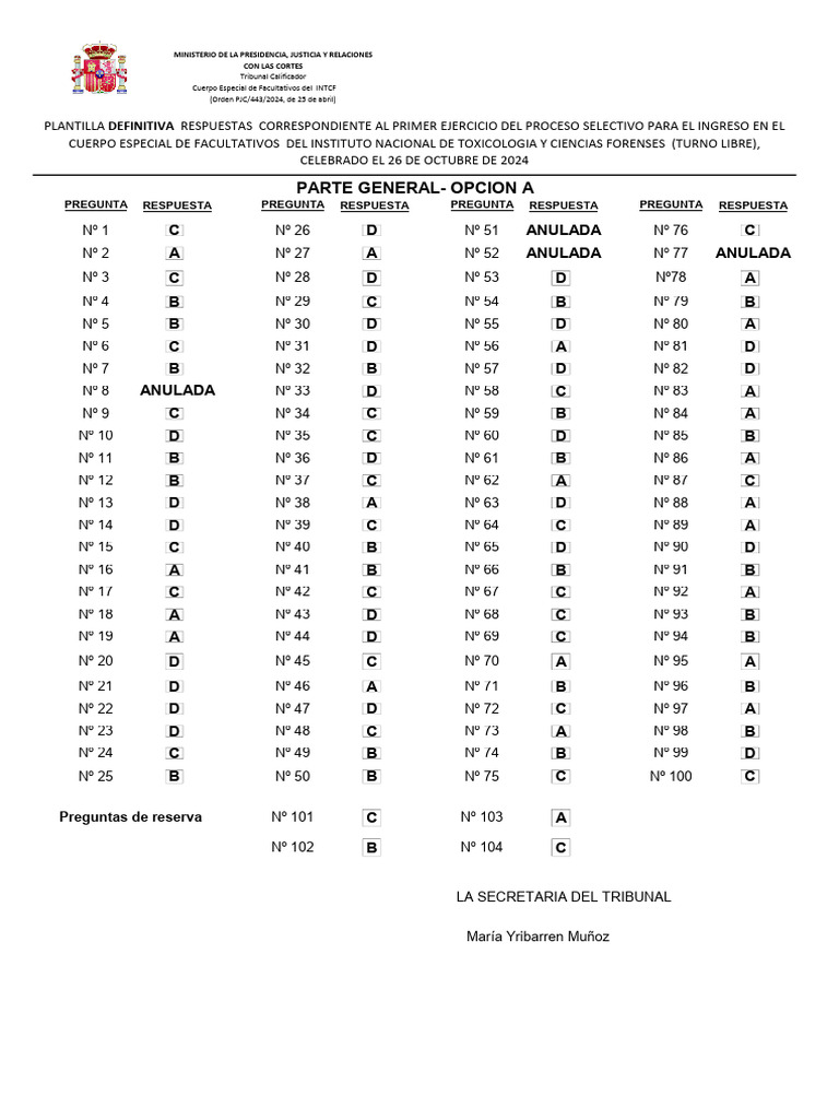 Plantilla Definitiva - 1º Ejercicio Parte General - Modelo A - Facultativos | PDF