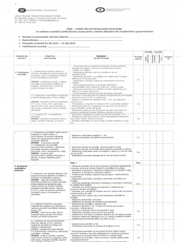 fisa evaluare personal didactic_2023-2024 seminar | PDF