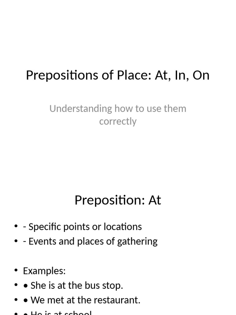 Prepositions of Place at in On | PDF