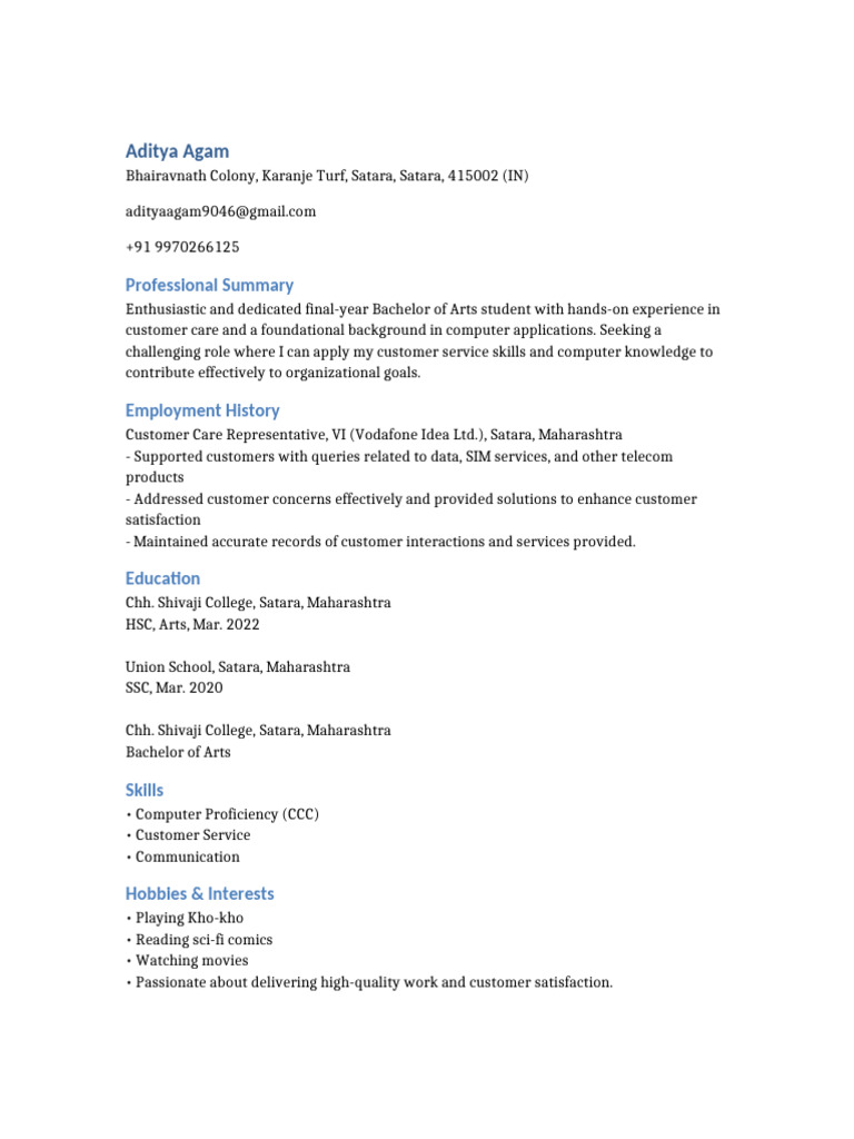 Aditya Agam Resume | PDF