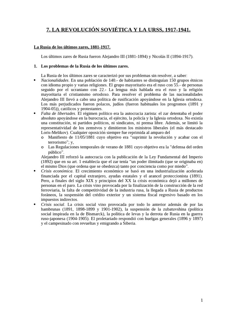 07. LA REVOLUCIÓN SOVIÉTICA Y LA URSS, 1917-1941. | PDF | Vladimir Lenin | Bolcheviques