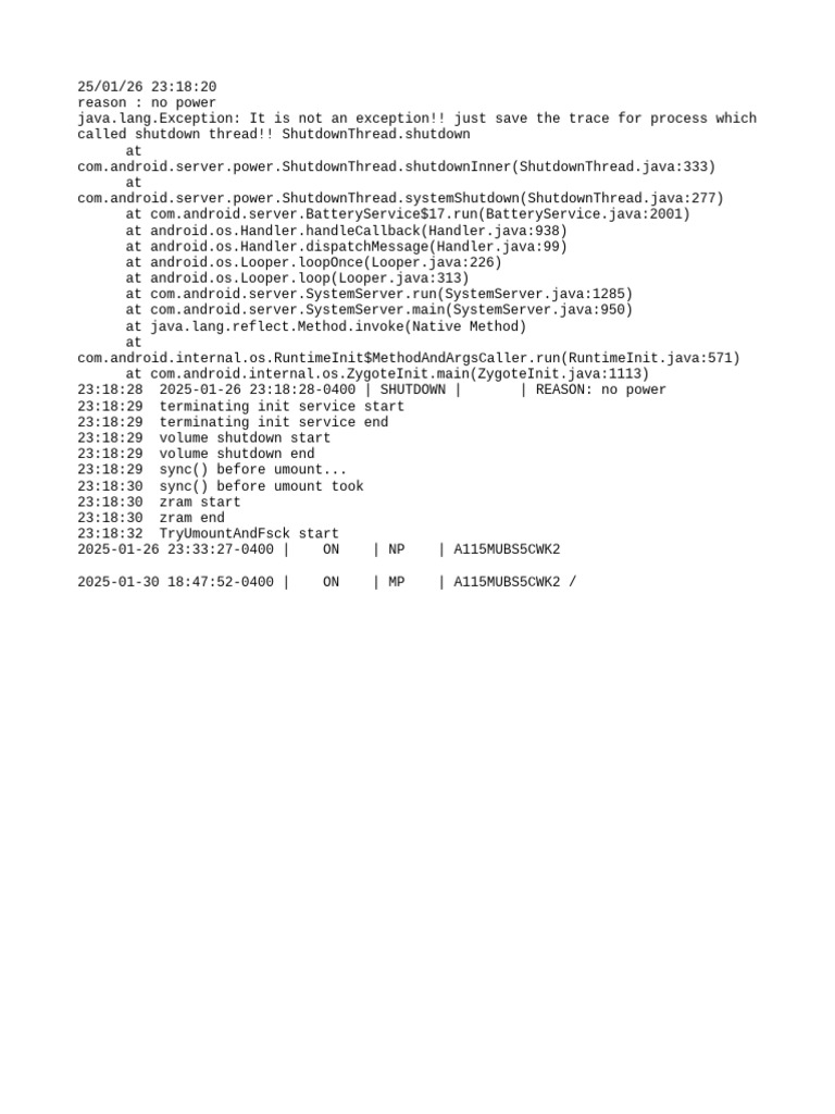Android Shutdown Process Log Analysis | PDF