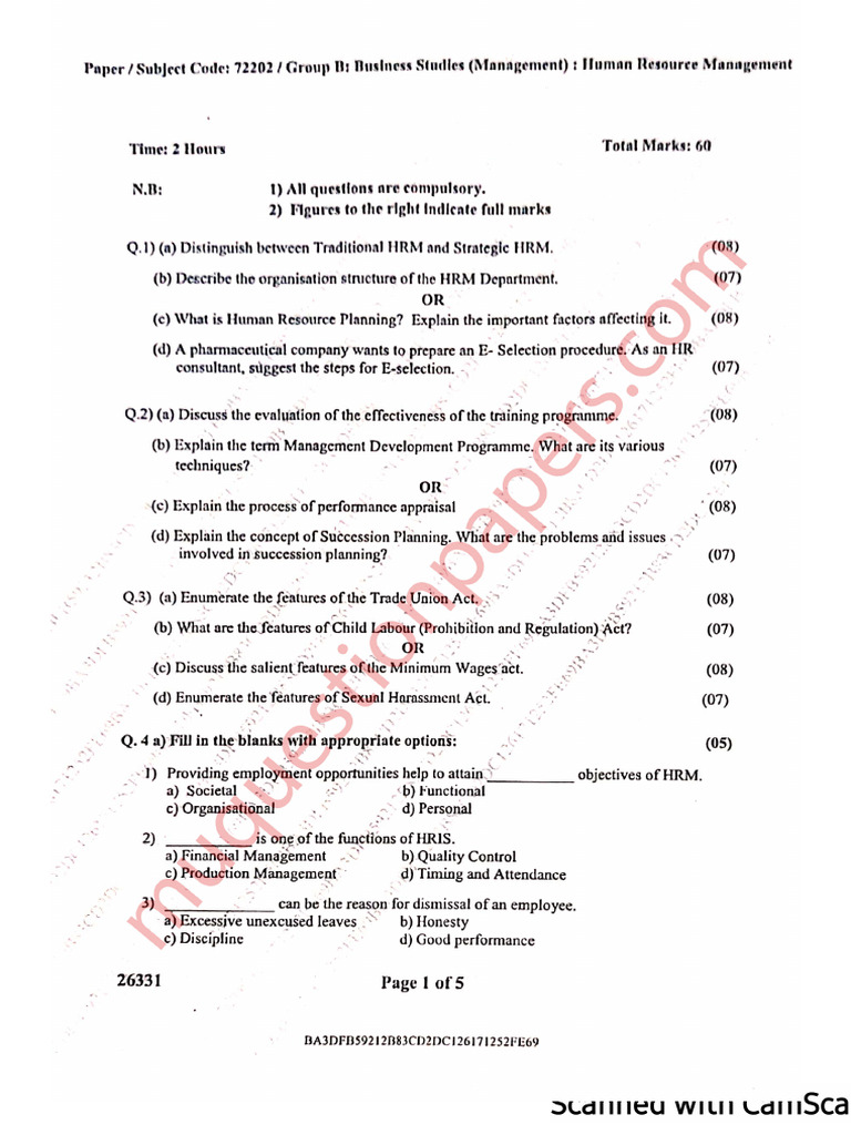 Commerce Mcom Master of Commerce Semester 3 2023 May Human Resource Management Cbcgs | PDF