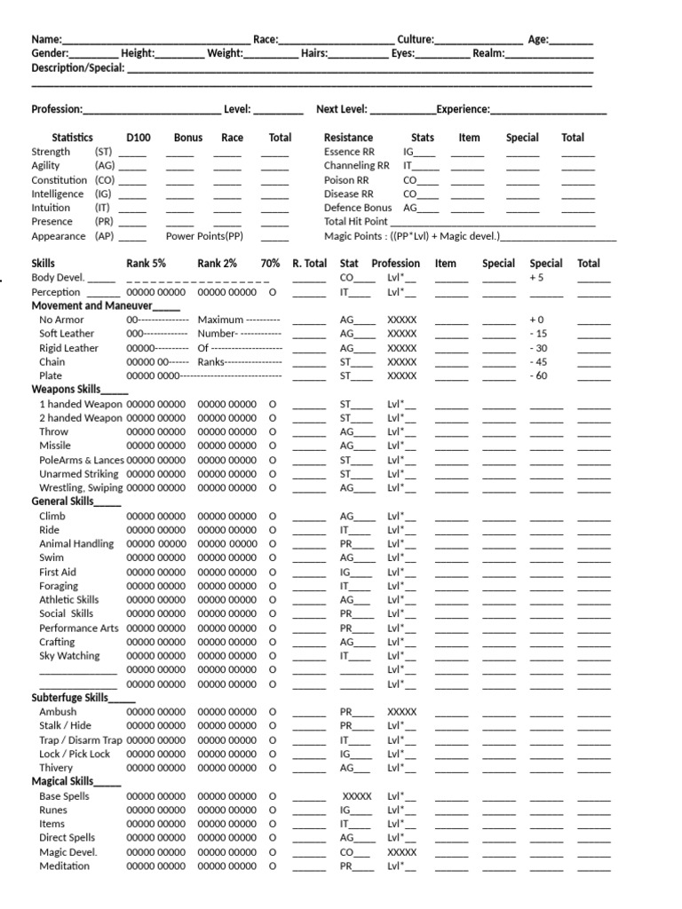 Feuille MERP in Developpement | PDF | Role Playing Games