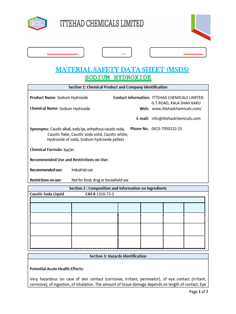 1.-MSDS-Sodium-Hydroxide-Liquid-Flakes-01.01.2023 | PDF | Sodium ...