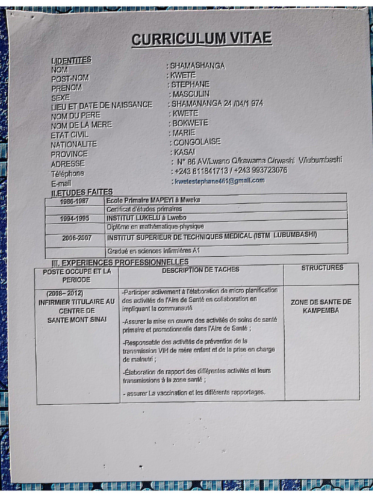 CV Stéphane Shamashanga Kwete | PDF