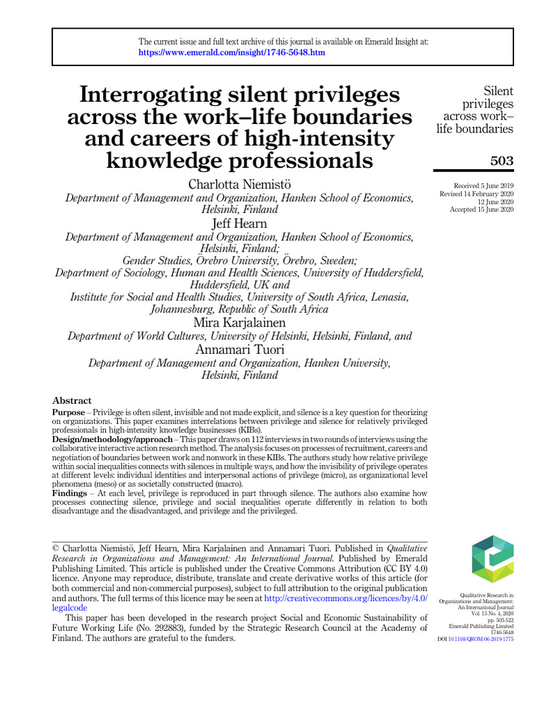 Silent Privileges in Knowledge Work | PDF | Intersectionality | Interview