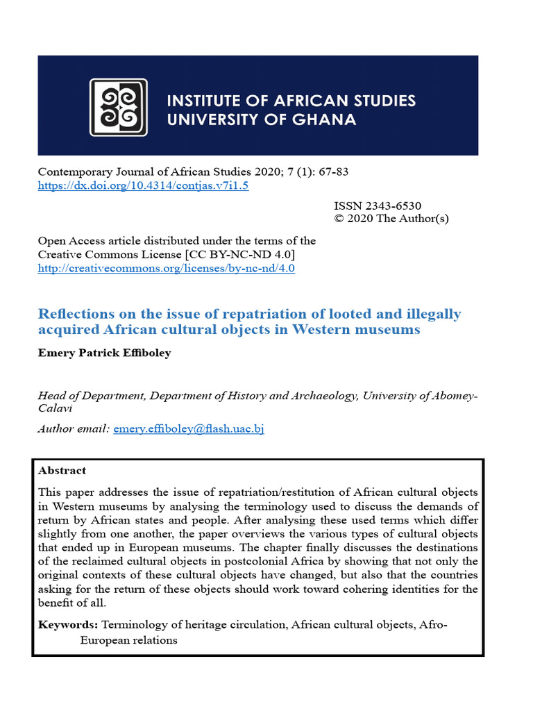 Repatriation of African Cultural Objects | PDF | Museum | Cultural Heritage