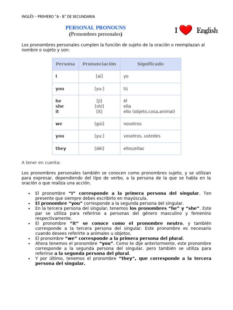Personal Pronouns | PDF | Pronombre | Asunto (gramática)