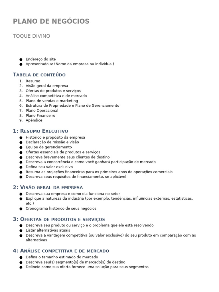 Plano de Negócios Toque Divino | PDF | Marketing | Mercado (economia)