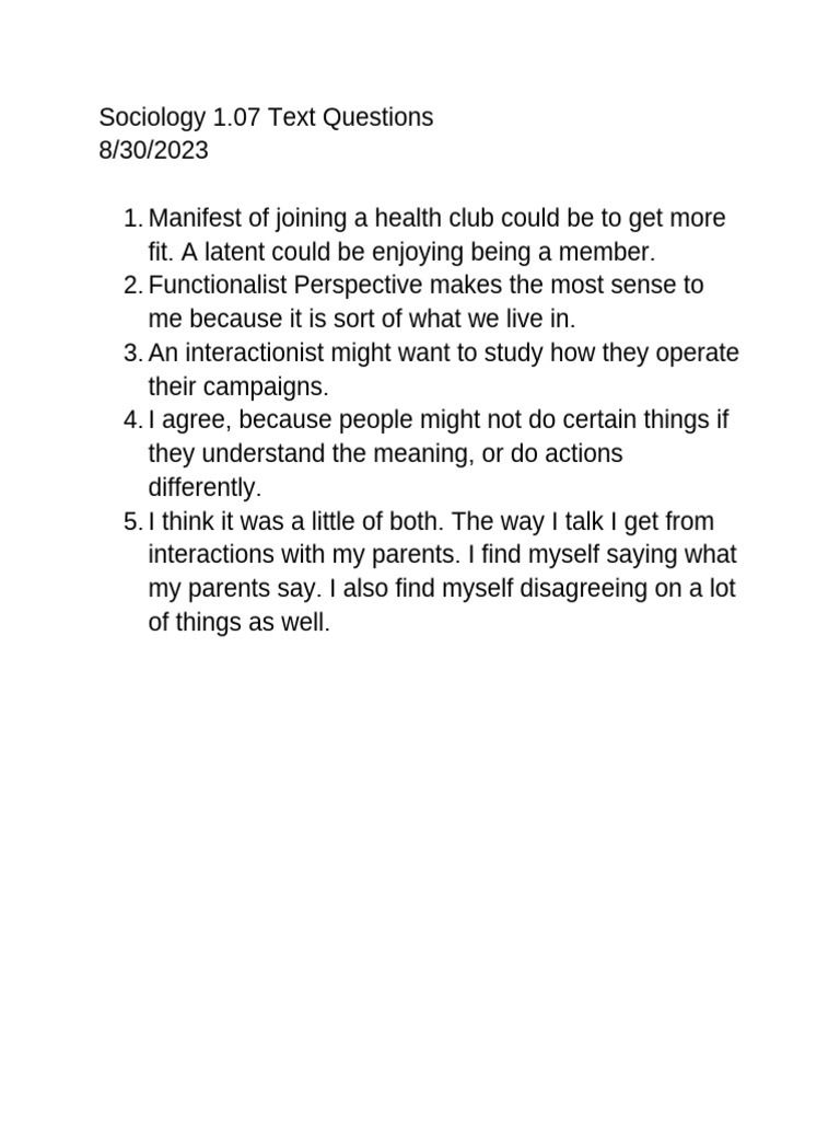 Sociology Text Questions Analysis | PDF