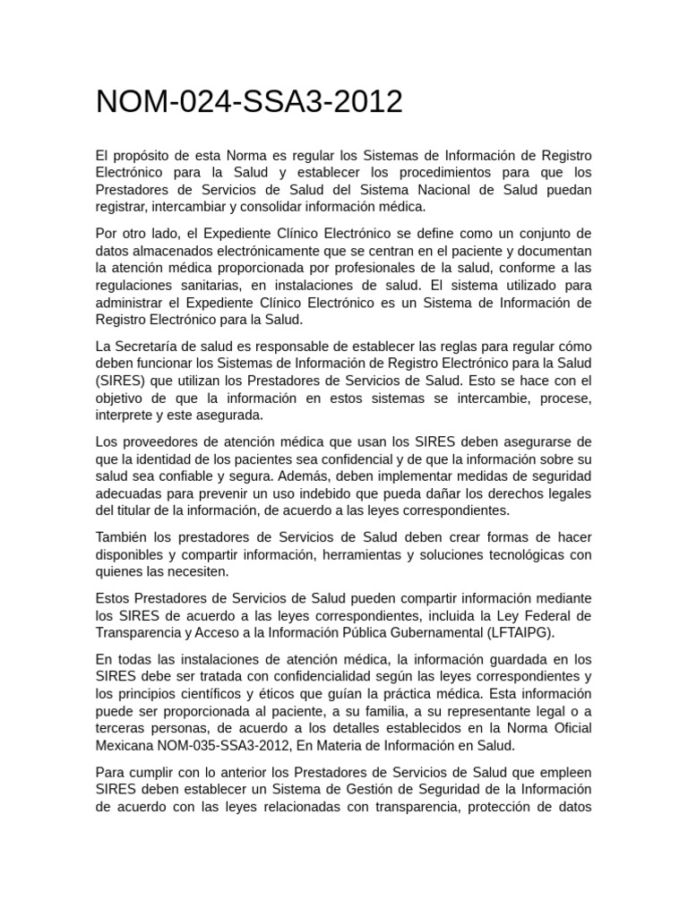 Nom 024 Ssa3 2012 | PDF | Cuidado de la salud | Seguridad de información