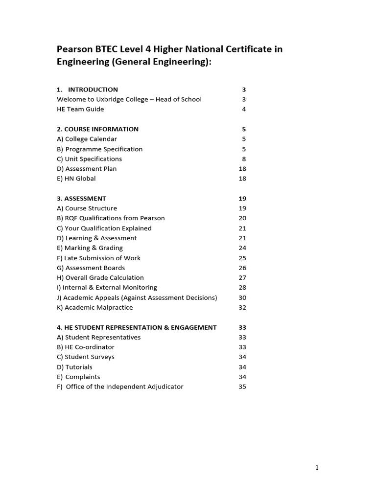 Pearson BTEC Level 4 HNC in General Engineering HC4NGF 2023-24 FINAL | PDF | Engineering ...