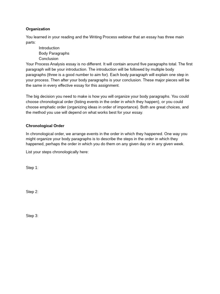 Process Analysis Essay Organization Worksheet | PDF