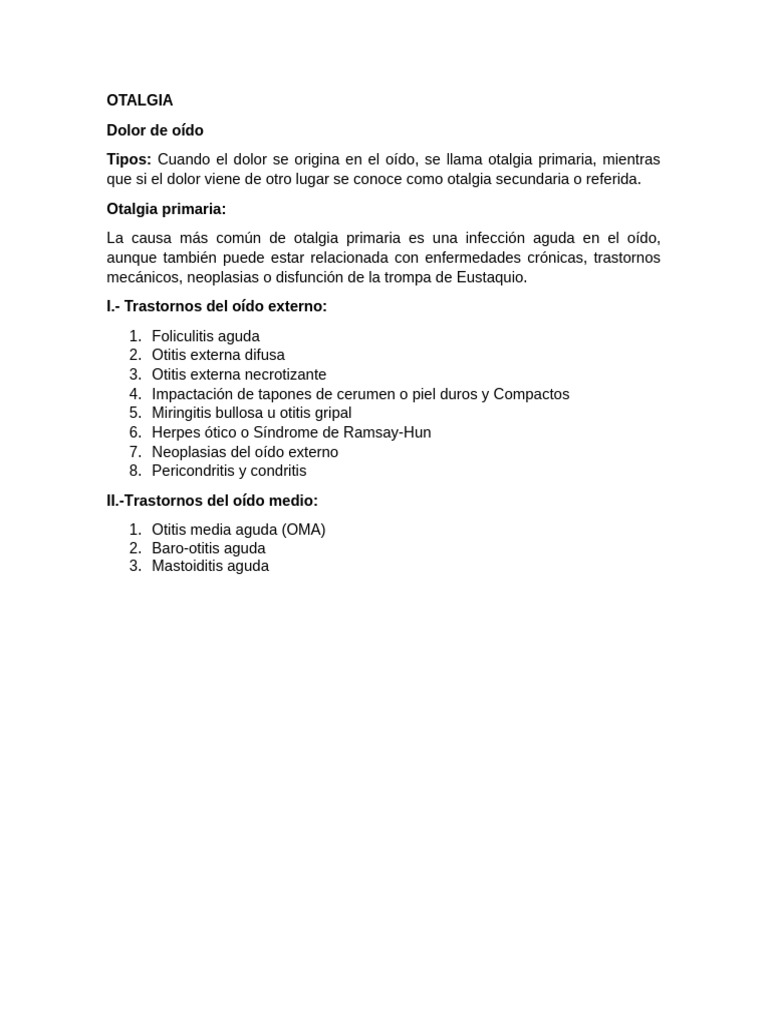 Causas y tipos de otalgia explicados | PDF | Dolor | Oído
