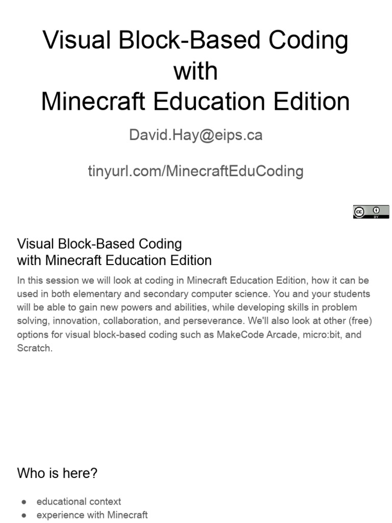 Visual Block-Based Coding With Minecraft Education Edition | PDF | Minecraft | Computing