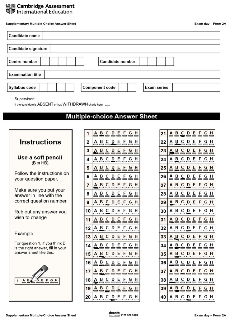 Supplementary Multiple Choice Answer Sheet Exam Day Form 2 | PDF | Multiple Choice | Educational ...