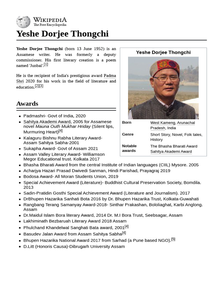 Yeshe Dorjee Thongchi | PDF | Languages Of India | Indian Literature