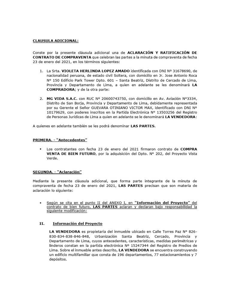 Clausula Adicional Aclaratoria 202 Vista Verde | PDF