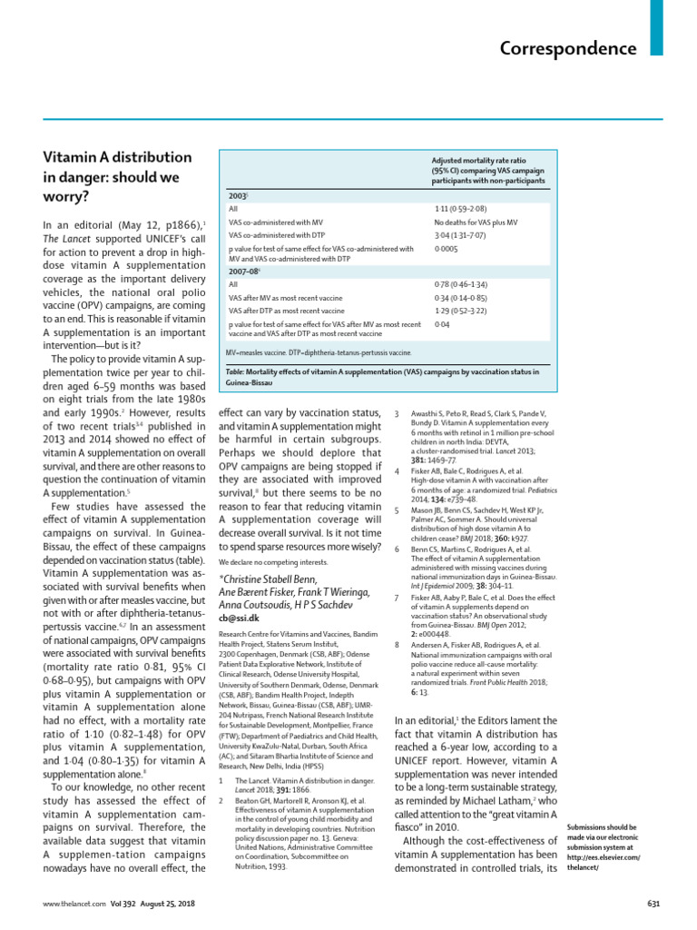 Vitamin A Supplementation Concerns | PDF | Vitamin A | Vaccination