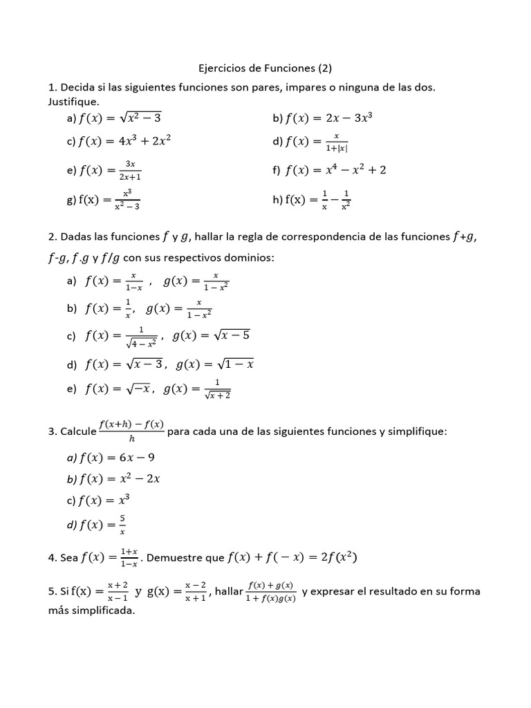 Ejercicios Funciones (2) | PDF